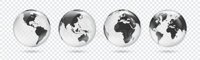 Set of Transparent Globes of Earth. Realistic World Map in Globe Shape ...