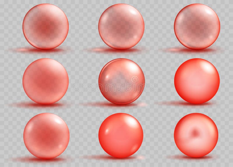 Set of Transparent and Opaque Red Spheres with Shadows Stock Vector ...