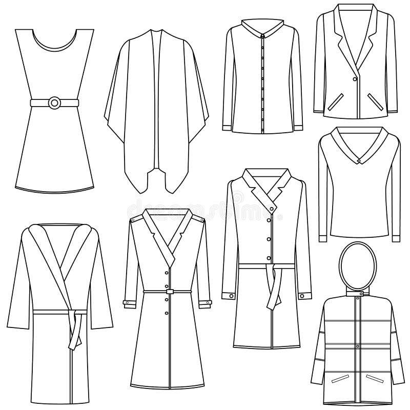 Set Female Clothing. Women Clothes Icons. Transparent and Outline ...