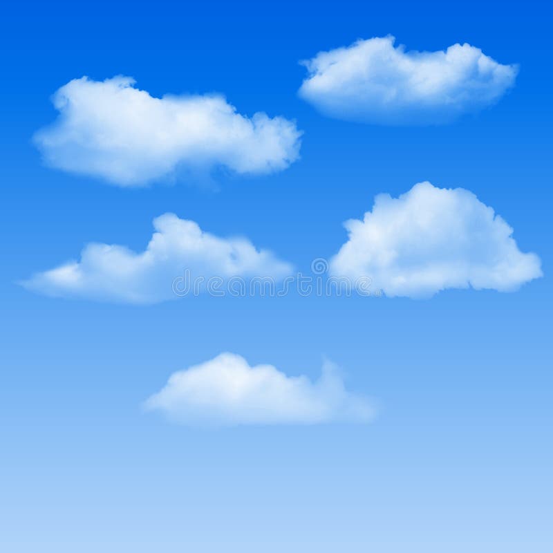 Set of Transparent Vector Clouds, Realistic Cloud on Blue Sky Stock ...