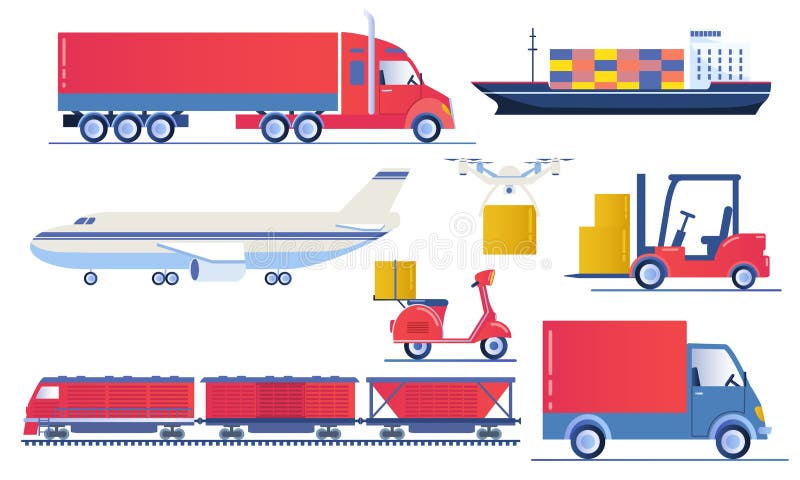 Set of Transport Logistics Designs Stock Vector - Illustration of ...
