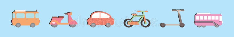 Set of Transportation Cartoon Icon Design Template with Various Models ...