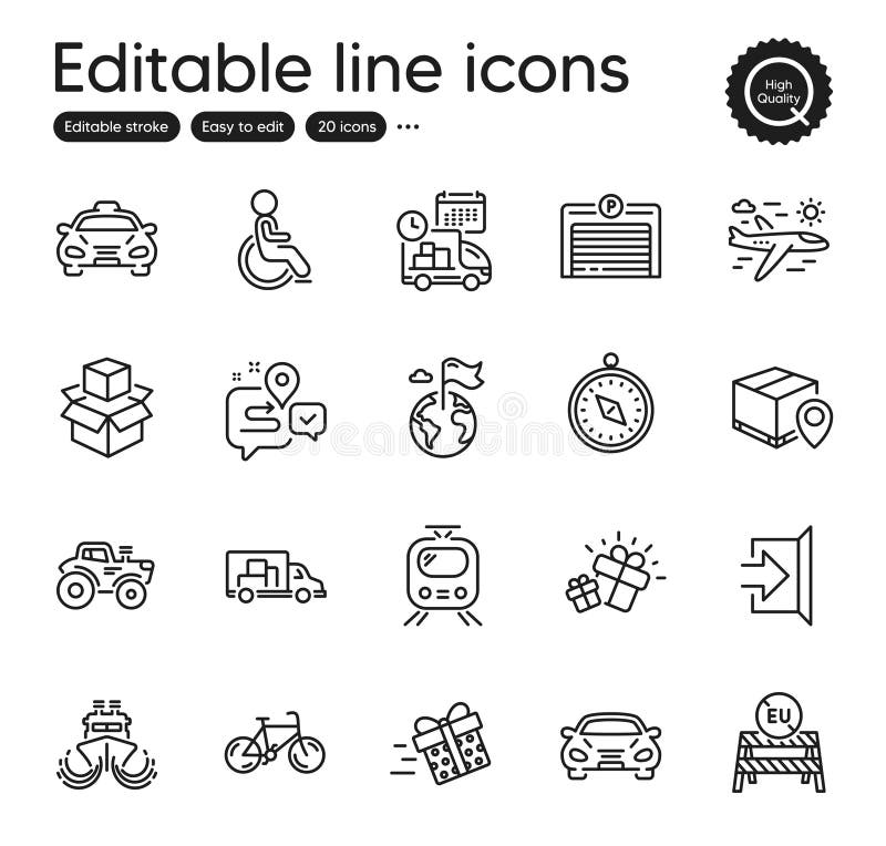 Set of Transportation Outline Icons. Contains Icons As Exit, Bicycle ...