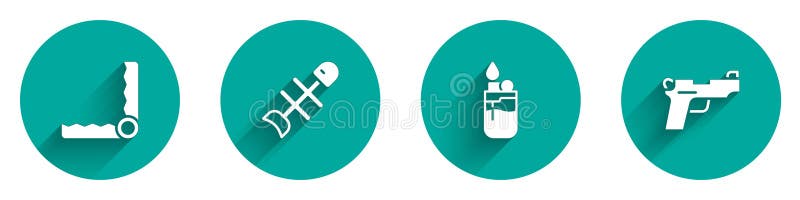 Set Trap Hunting, Dead Fish, Lighter and Pistol or Gun Icon with Long ...