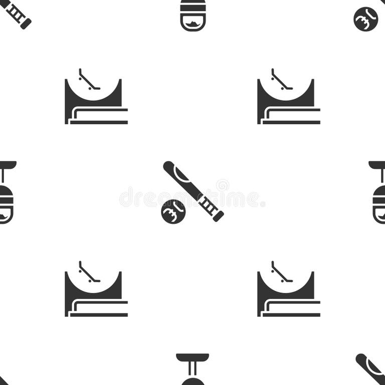 Set Trash Can, Baseball Bat with Ball and Skate Park on Seamless ...