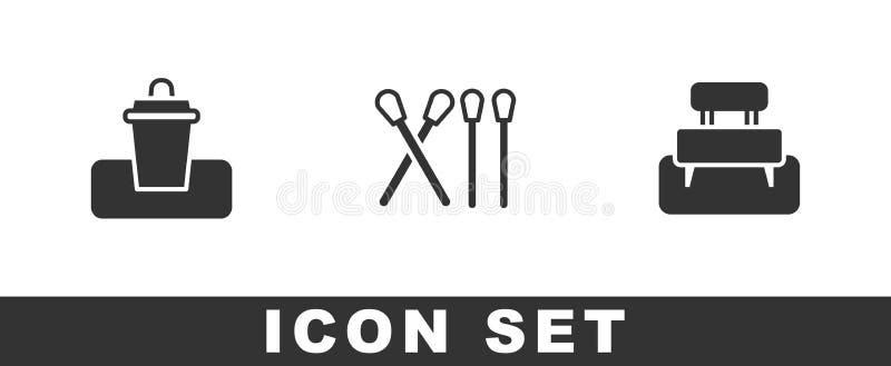 Set Trash Can, Match Stick and Bench Icon. Vector Stock Vector ...