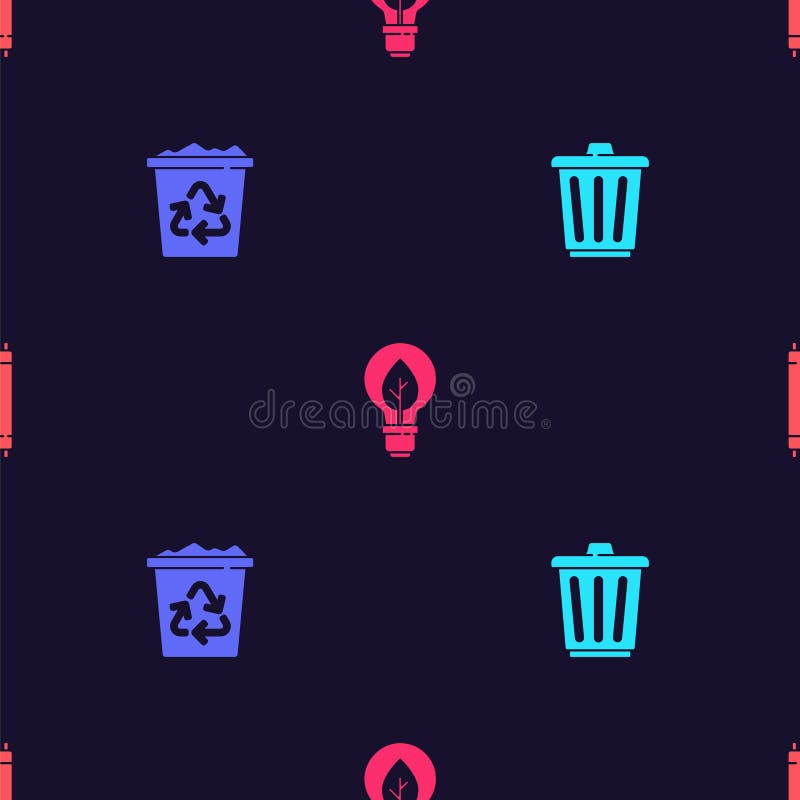 Set Trash Can, Recycle Bin with Recycle, Light Bulb Leaf and ...