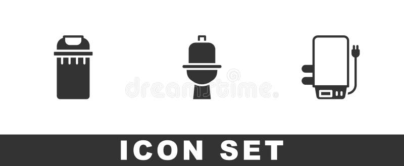 Set Trash Can, Toilet Bowl and Electric Boiler Icon. Vector Stock ...