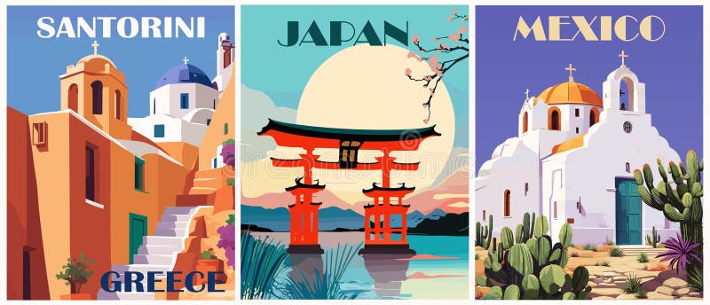 Set of Travel Destination Posters in Retro Style. Stock Vector ...