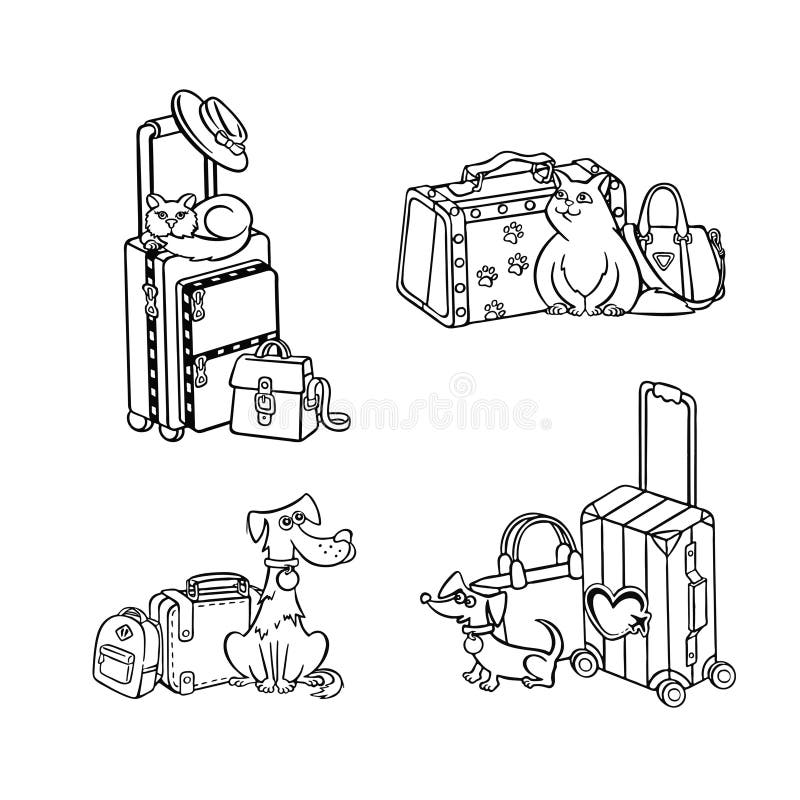 Set of Travel Elements with Pets. Vector Illustration Stock Vector ...