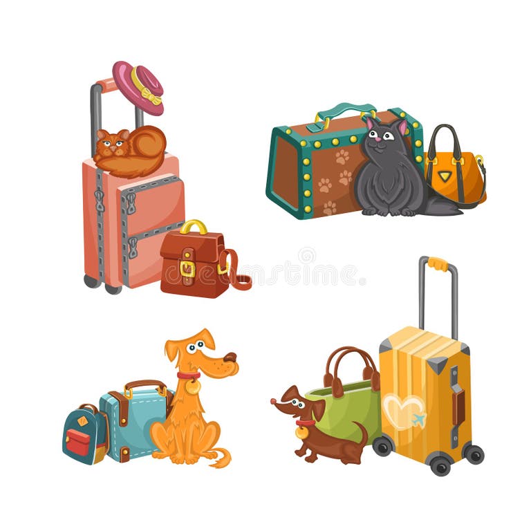 Set of Travel Elements with Pets. Stock Vector - Illustration of cool ...