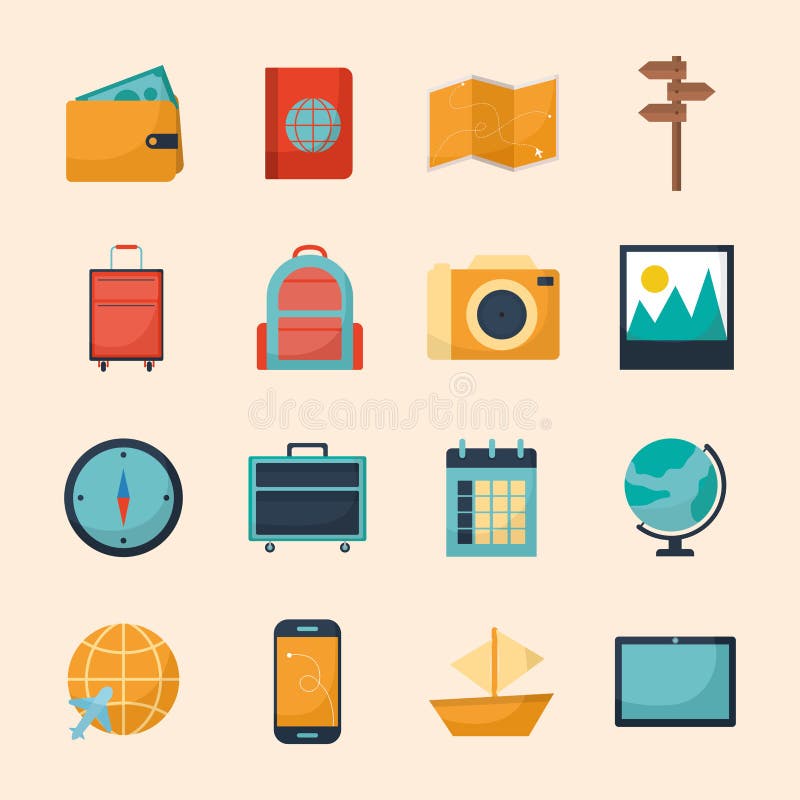 Set of Travel Icons on a Pink Background Stock Vector - Illustration of ...