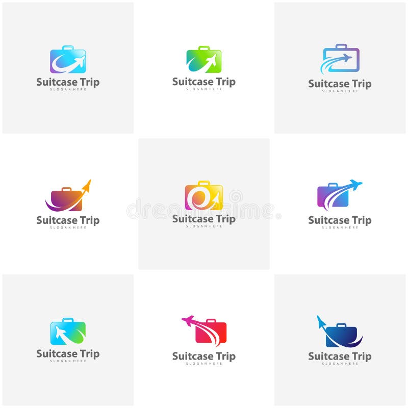 Set of Travel Logo with Suitcase and Airplane. Travel Logo Design ...