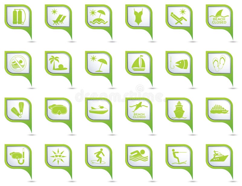 Set of Travel and Vacation Icons on Map Pointers Stock Vector ...
