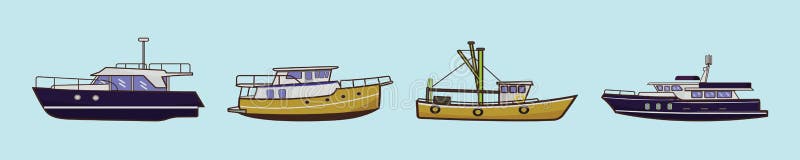 Set of Trawler Cartoon Icon Design Template with Various Models. Vector ...