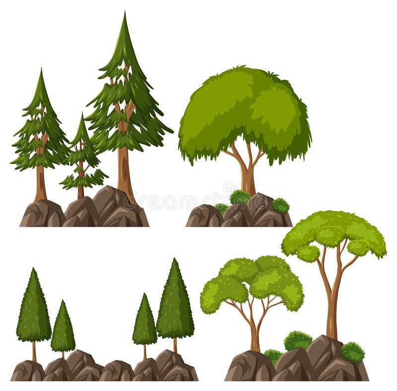 Set of Tree in Cartoon Style Stock Vector - Illustration of nature ...