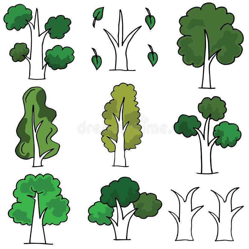 Set of Tree Doodles Collection Stock Illustration - Illustration of ...