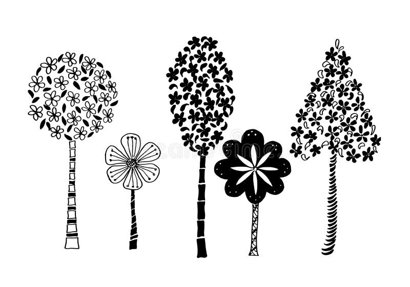 Set of tree doodles tree stock vector. Illustration of decoration ...