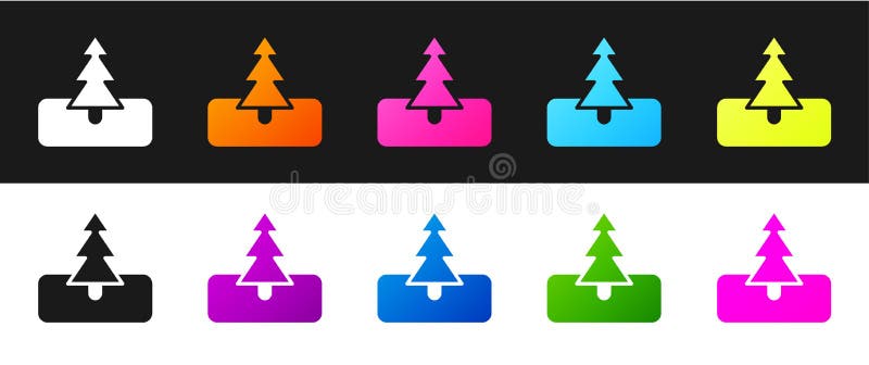 Set Tree Icon Isolated on Black and White Background. Forest Symbol ...