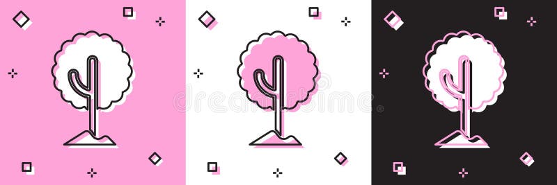 Set Tree Icon Isolated on Pink and White, Black Background. Forest ...