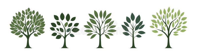 Set of Tree and Leaf Collection Hand Drawn Flat Design Vector Element ...