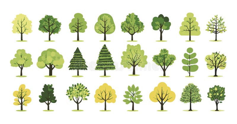 Set of Tree and Leaf Collection Hand Drawn Flat Design Vector Element ...