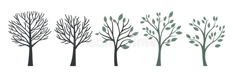 Set of Tree and Leaf Collection Hand Drawn Flat Design Vector Element ...