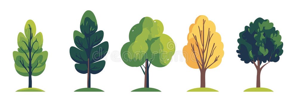 Set of Tree and Leaf Collection Hand Drawn Flat Design Vector Element ...