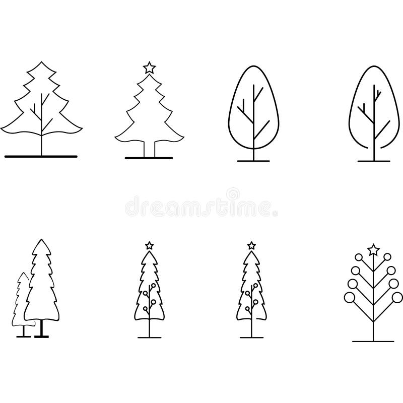 Set Tree Line Logo Template Vector Symbol Stock Vector - Illustration ...