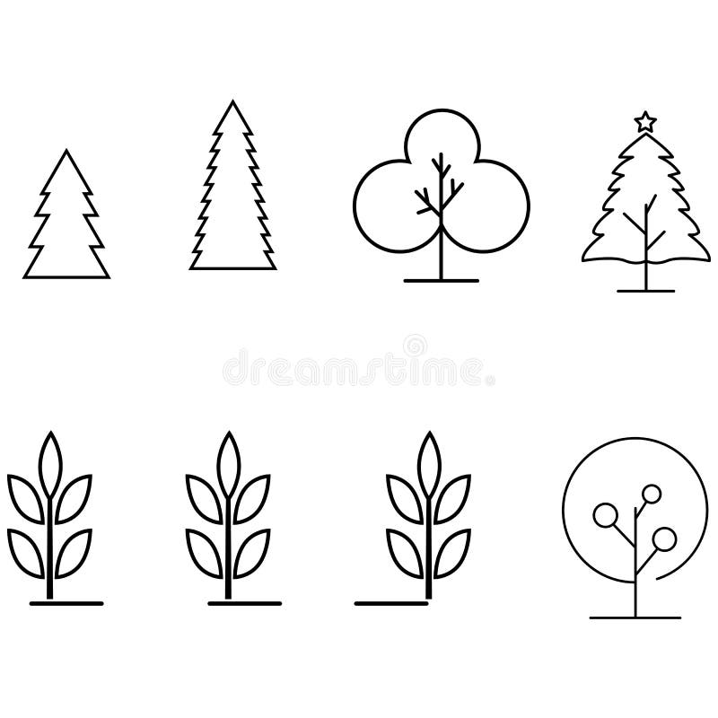 Set Tree Line Logo Template Vector Symbol Stock Vector - Illustration ...