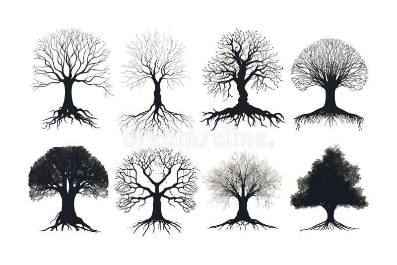 Set of Tree Roots Silhouette. Vector Illustration Design Stock ...