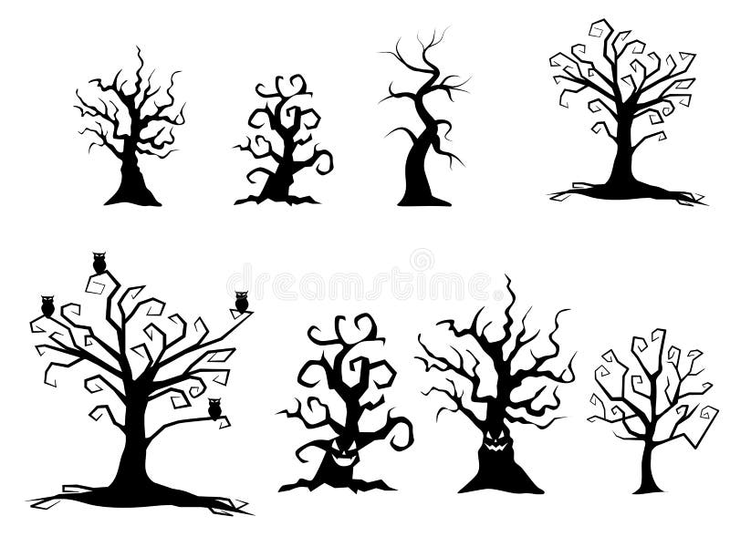 Set of Tree Silhouettes for Halloween. a Collection of Monster Trees ...