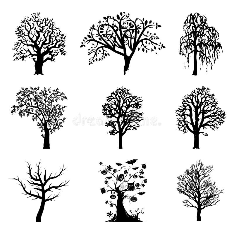 Set of Tree Silhouettes. Vector Illustration Isolated on White ...