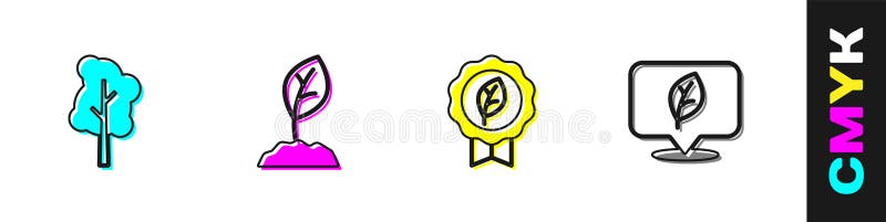 Set Tree, Sprout, Leaf Eco Symbol and Location with Leaf Icon. Vector ...