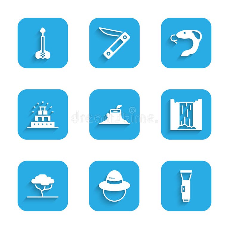 Set Tree Stump, Camping Hat, Flashlight, Waterfall, African Tree ...