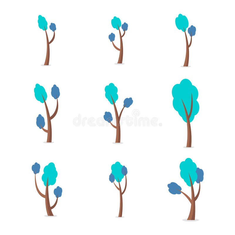 Set of Tree Style Vector Flat Stock Vector - Illustration of vector ...