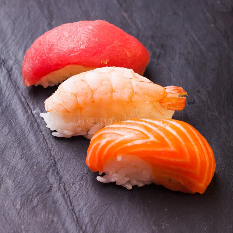 Set of tree sushi stock image. Image of cooked, asian - 76786303