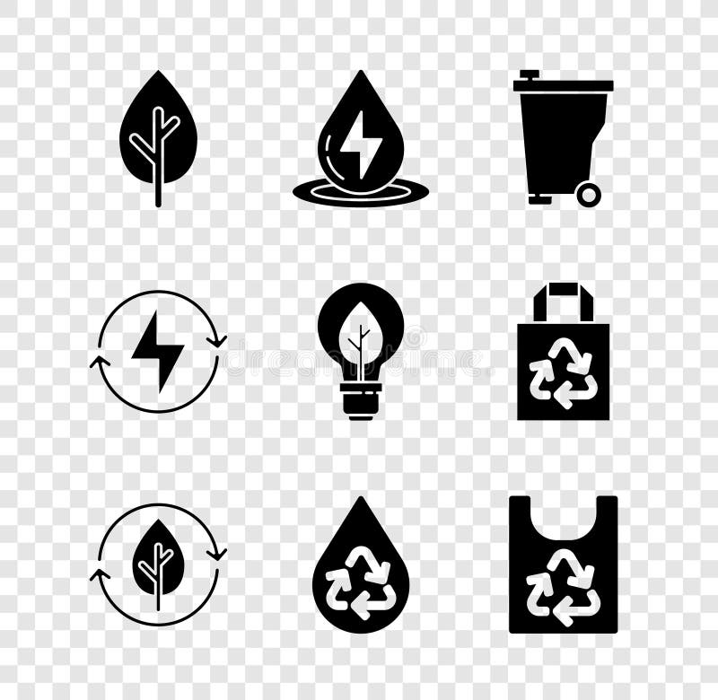Set Tree, Water Energy, Trash Can, Recycle and Leaf, Clean Aqua ...