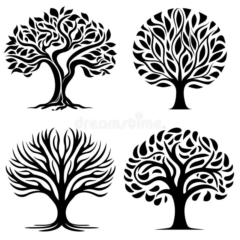 Set of Trees Black Silhouette. Stock Vector - Illustration of palm ...