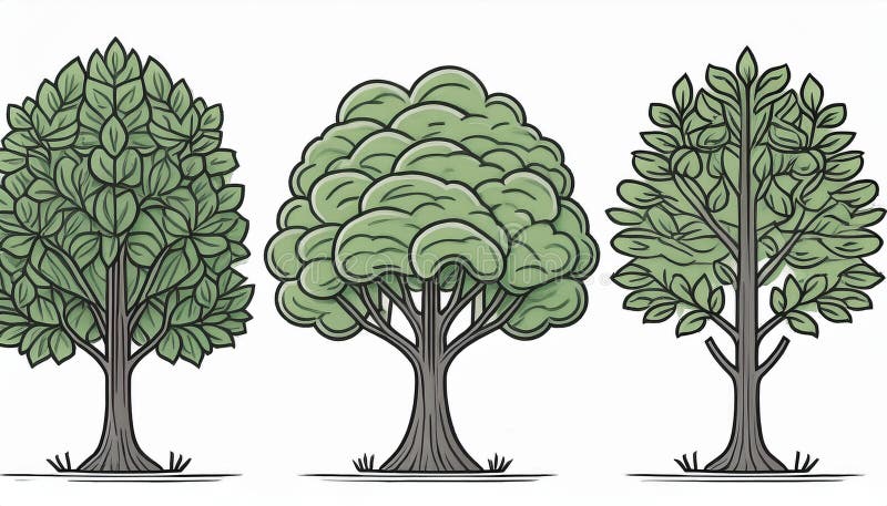 Set of Trees with Distinctive Shapes on a White Background Stock ...