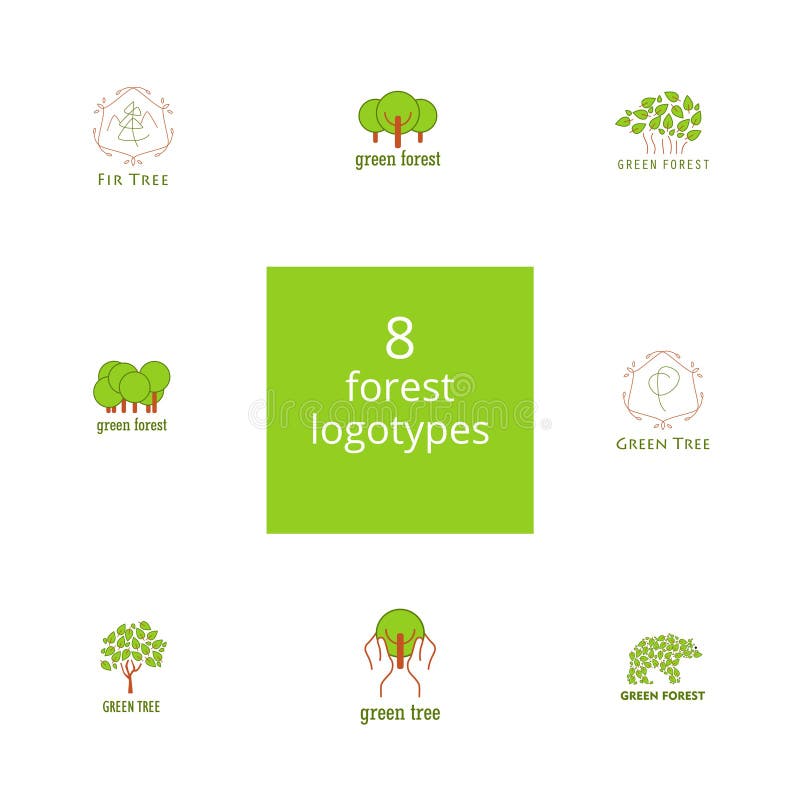 Set of 8 Trees and Forest Logos. Stock Vector - Illustration of forest ...