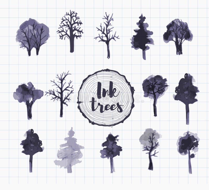 Set of Trees Hand Drawn with Ink Stock Vector - Illustration of sketch ...