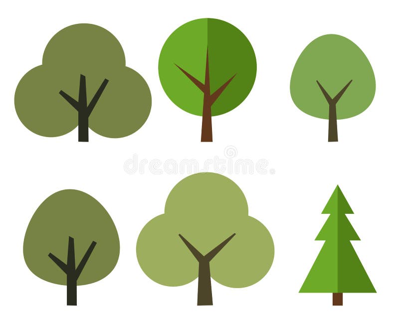 A Set of Trees in the Style of Flat Design Stock Vector - Illustration ...