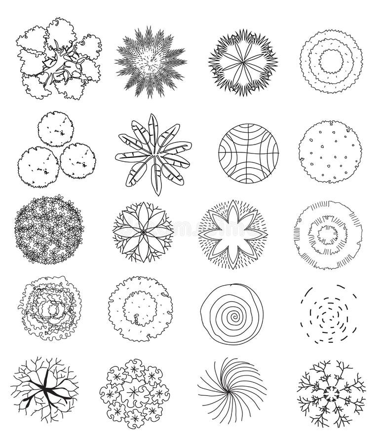 Set Of Treetop Symbols For Architectural Or Landscape Design Stock Vector Illustration Of