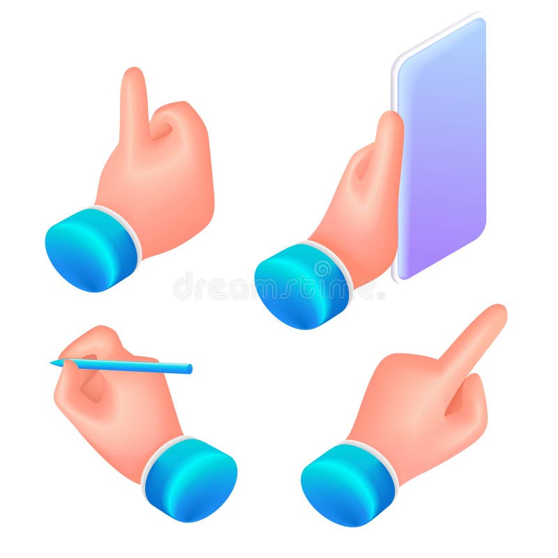 Set Trending 3D Isometric Illustration. Vector Hand Gestures 3D Cartoon ...