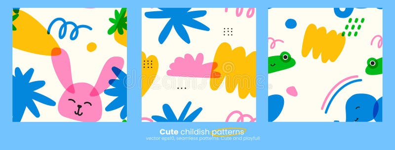 Set of Trendy Childrens Patterns with Animals. and Natural Objects ...