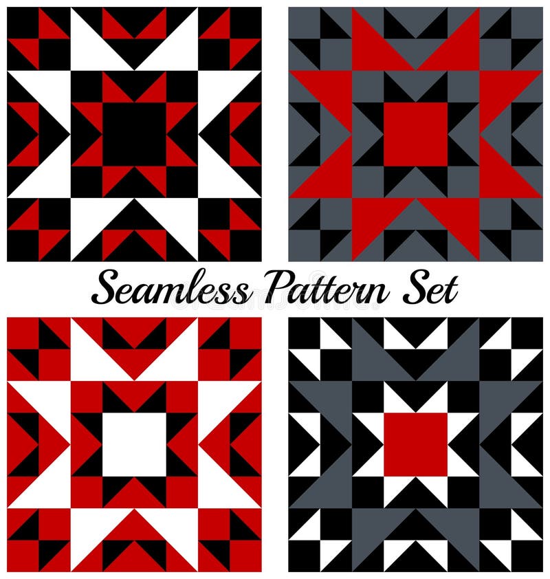 Set of 4 Trendy Geometric Seamless Patterns with Triangles and Squares ...