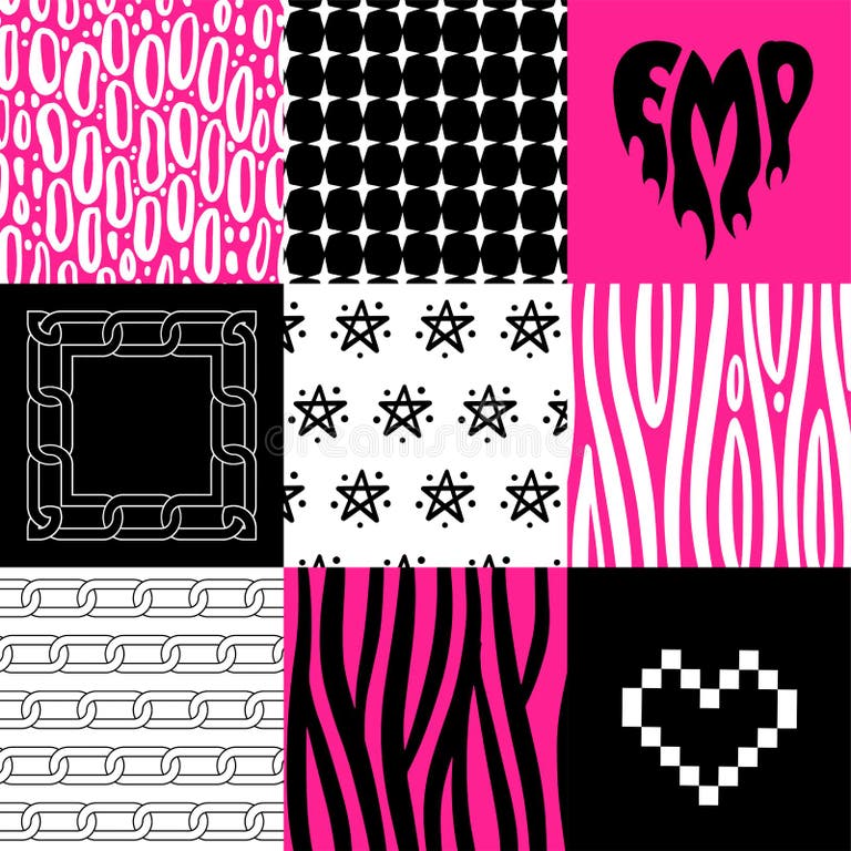 Set of Trendy Y2k Style Emo Backgrounds. Psychedelic Posters in the Style of the 90s Stock ...