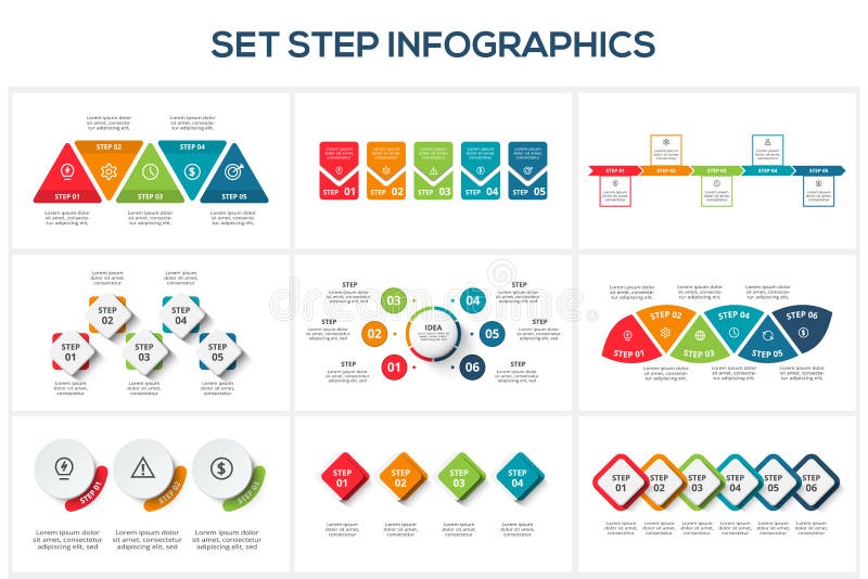 Set Triangle with 3, 4, 5, 6 Elements, Infographic Template for Web ...