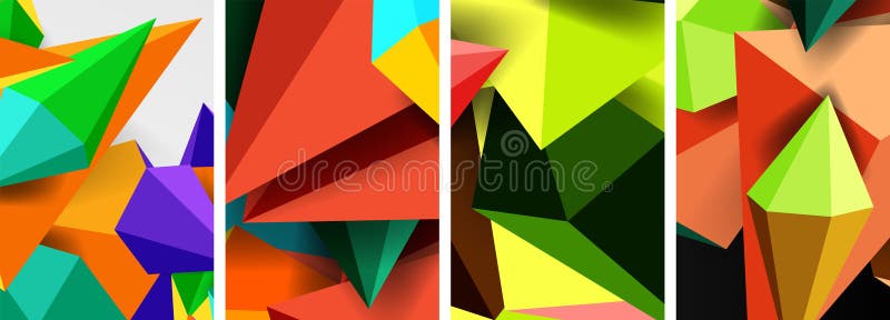 Set of Triangle Geometric Low Poly 3d Shapes Posters Stock Vector ...